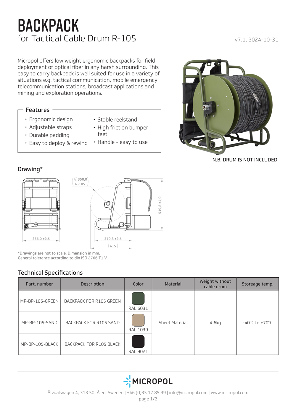 Durable Tactical Cable Drum Backpack | Micropol
