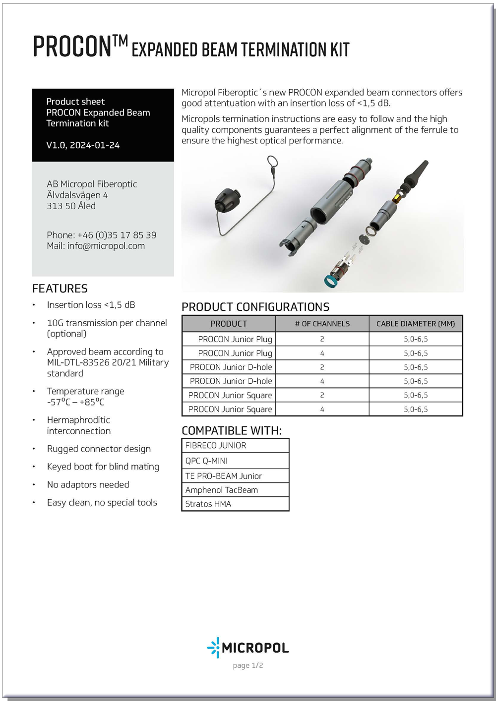 PROCON Termination Kit - Expanded beam connector | Micropol