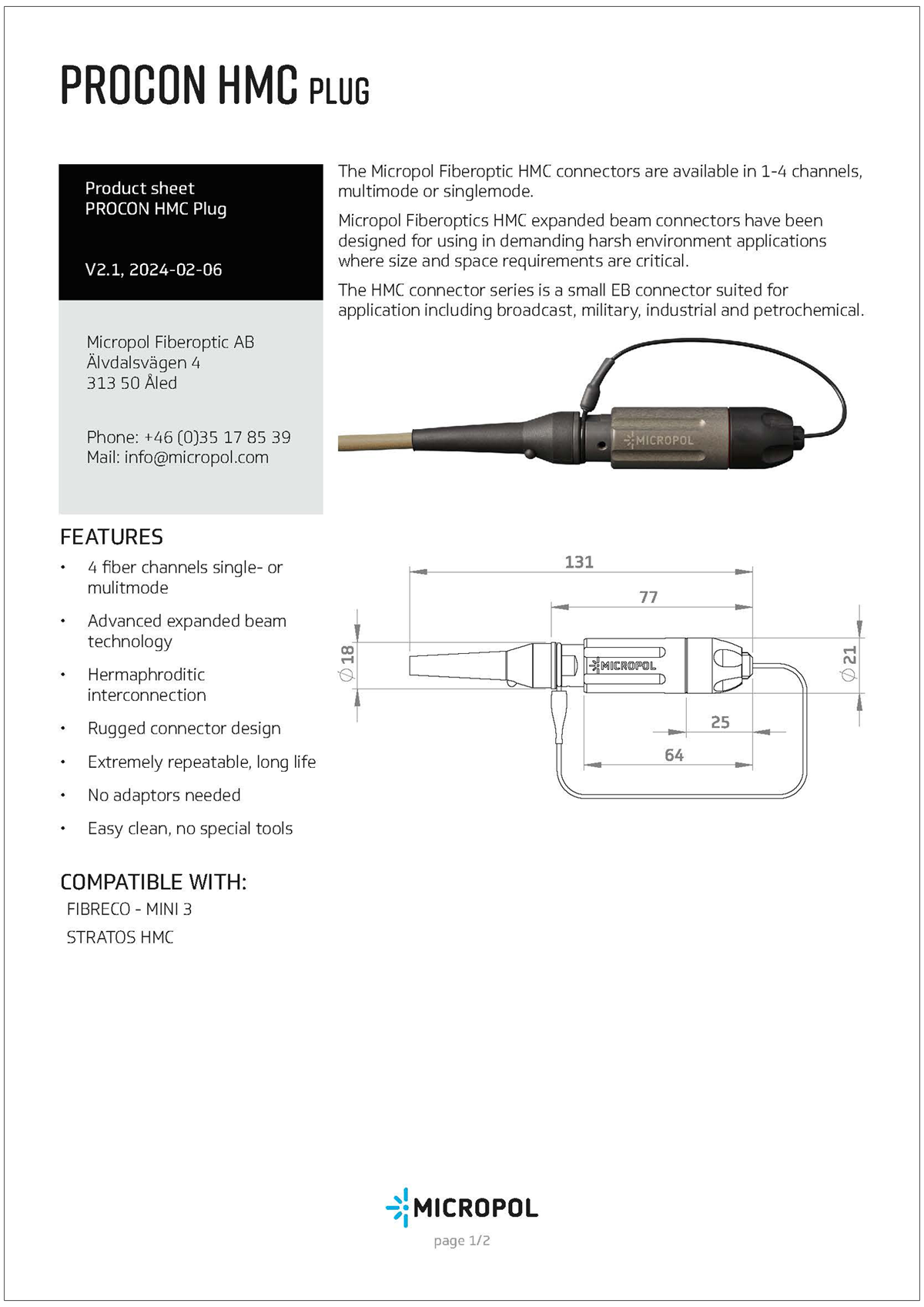 PROCON HMC Plug - Expanded beam connector | Micropol